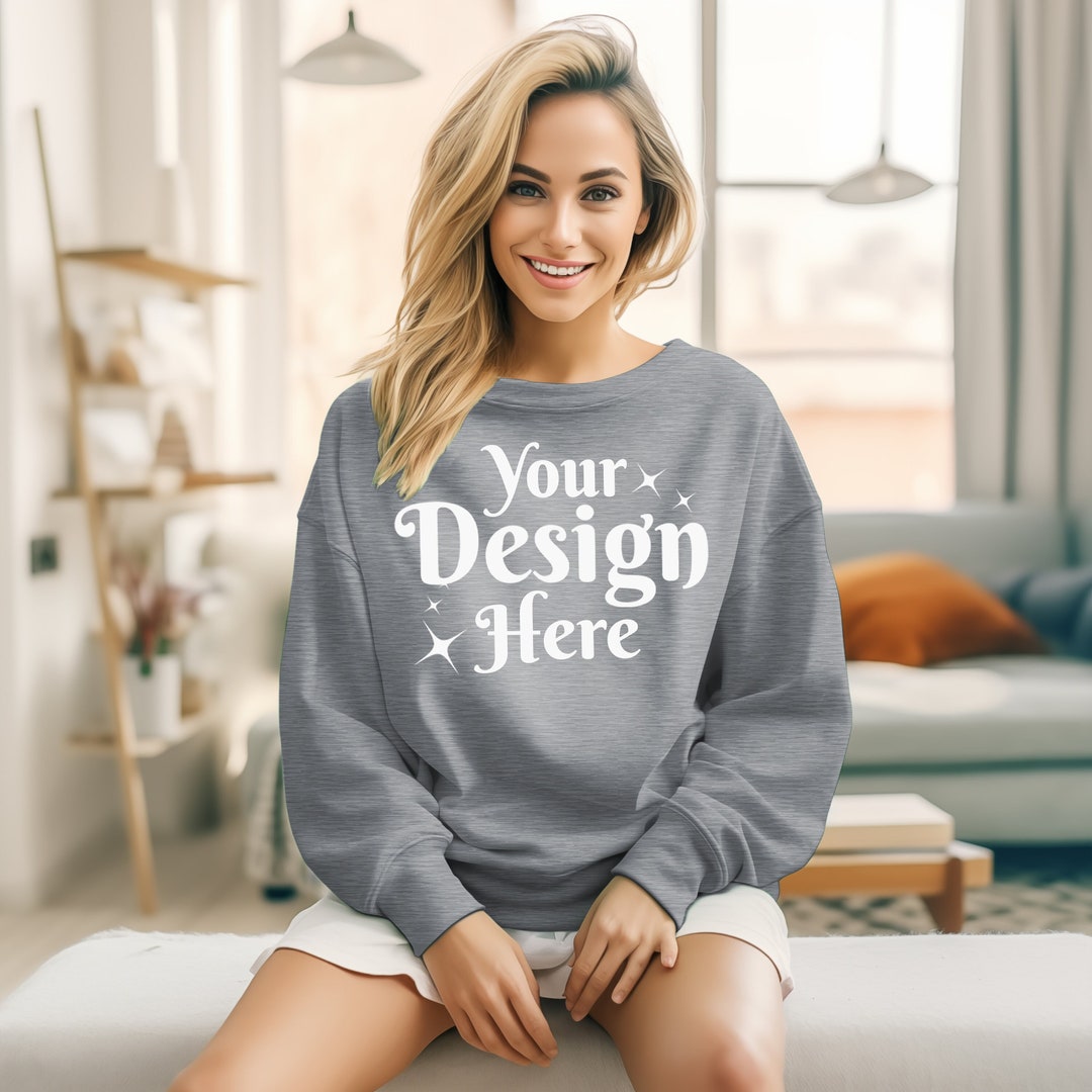 Gildan 18000 Heather Graphite Mockup, Oversized Mockup, Trendy Mockup ...