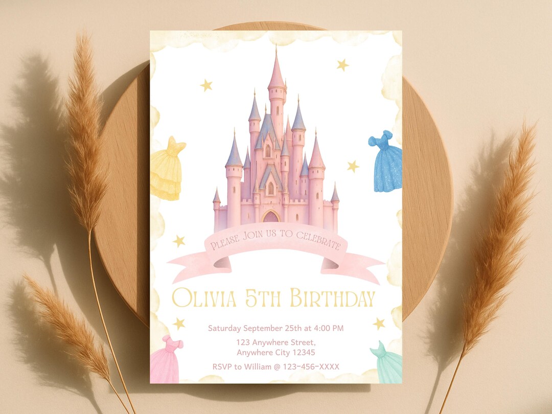 Princess Birthday Invitation, Editable Template, Royal Castle Theme DIY ...