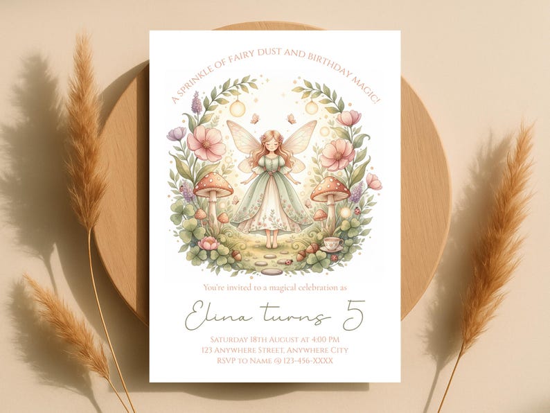 Fairy First Birthday Invitation, Enchanted Forest Invite, Editable ...