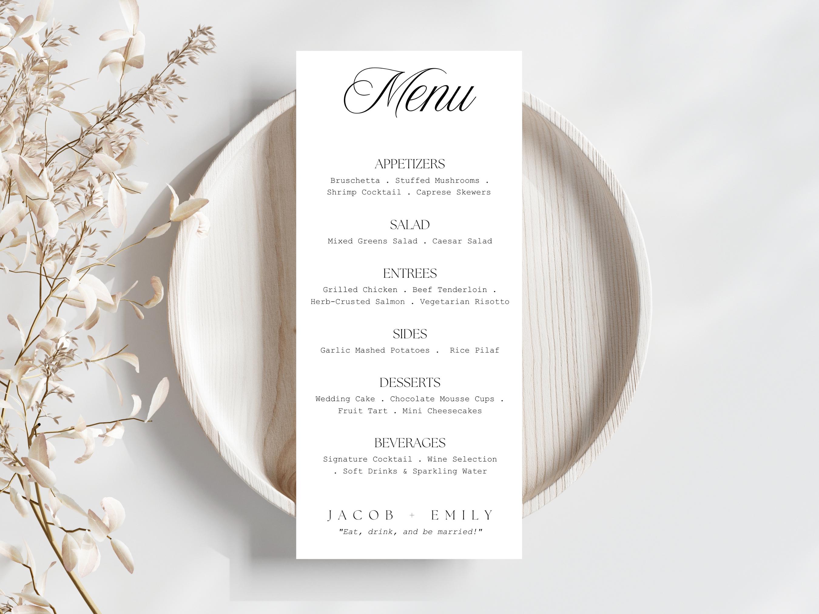 Elegant Wedding Menu Invitation Card Template | Wedding Menu Card ...