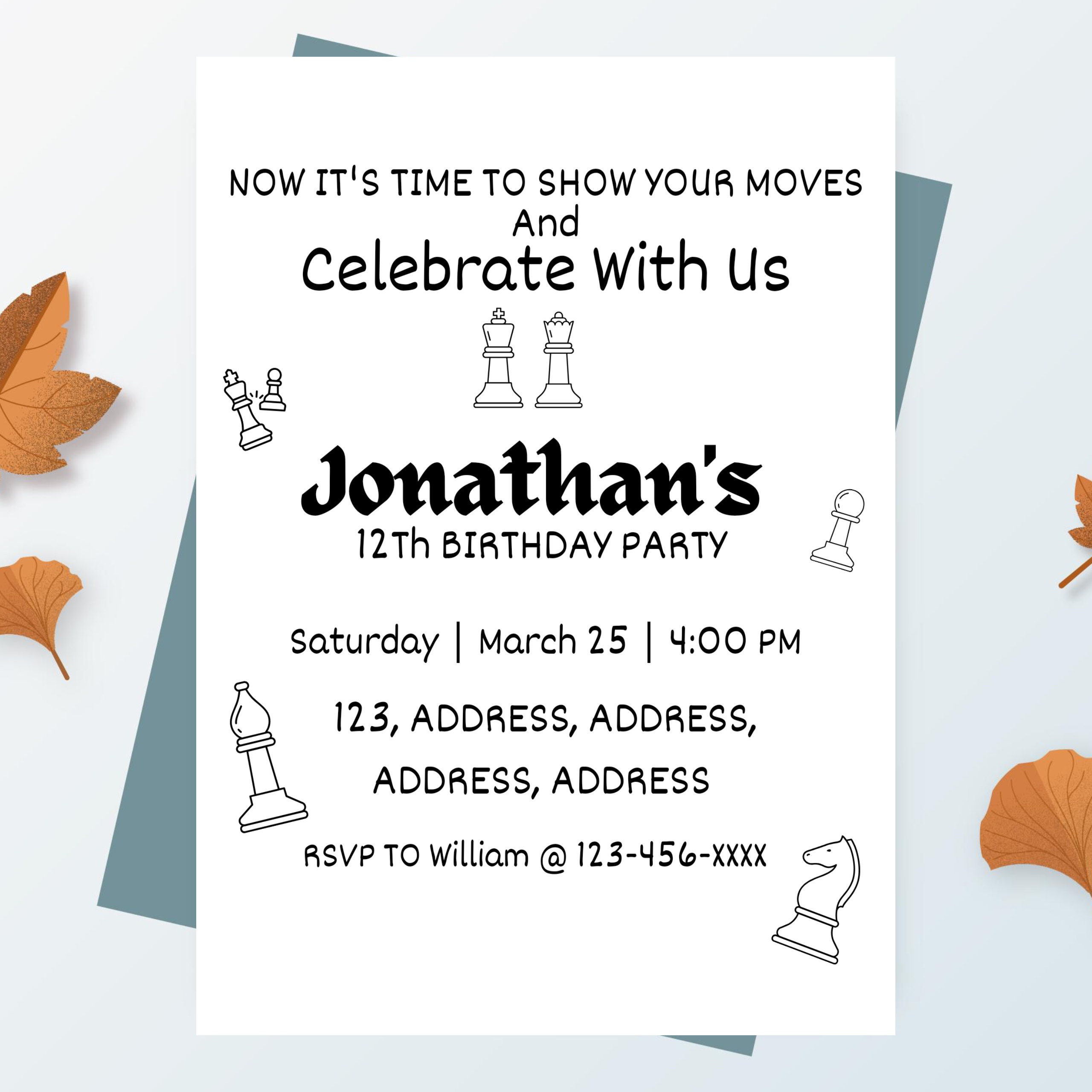 Chess Themed Birthday Invitation Templates Chess Player Birthday ...