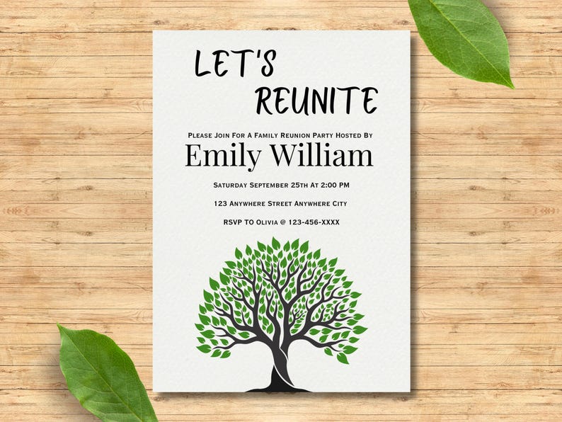 Family Tree Reunion Party Invitation Card Templates Family Gathering ...