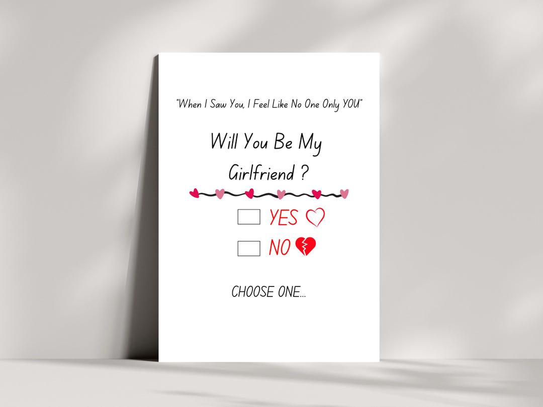 Editable Will You Be My Girlfriend? Proposal Card Template: Minimalist ...