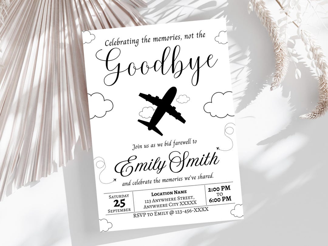Airplane Farewell Party Invitation Template: Editable Goodbye Card ...