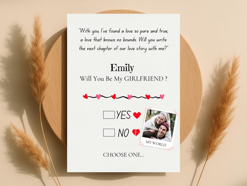 Editable Will You Be My Girlfriend? Proposal Card Template: Minimalist ...