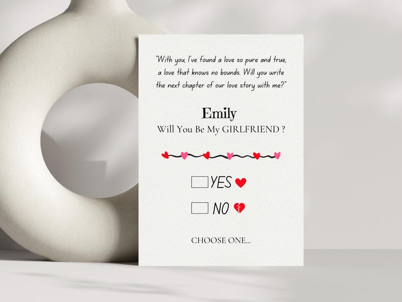 Editable Will You Be My Girlfriend? Proposal Card Template: Minimalist ...