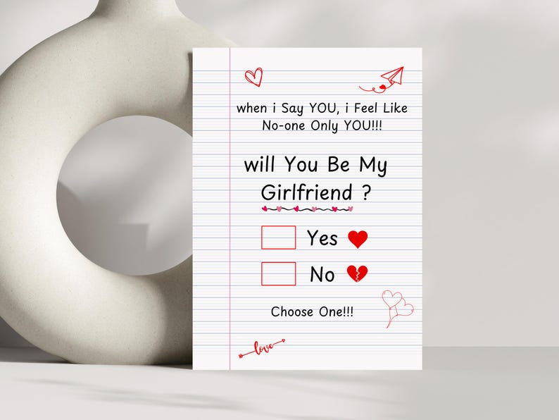 Editable Will You Be My Girlfriend? Proposal Card Template: Notebook ...