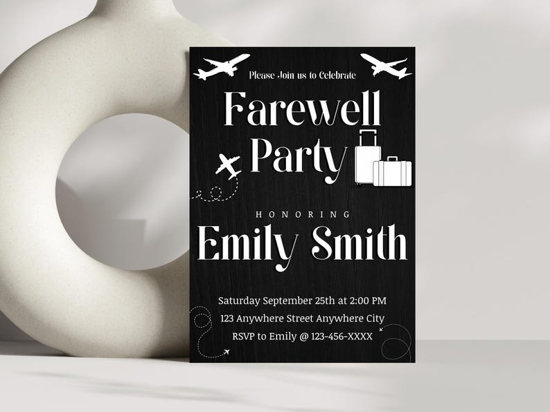 Editable Farewell Party Invitation Card Template: Airplane, Moving ...