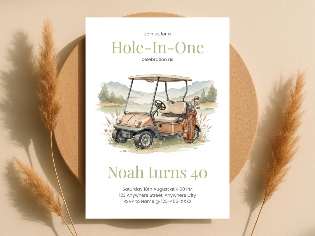 Editable Golf Birthday Invitation, Hole in One Boho Party Invite ...