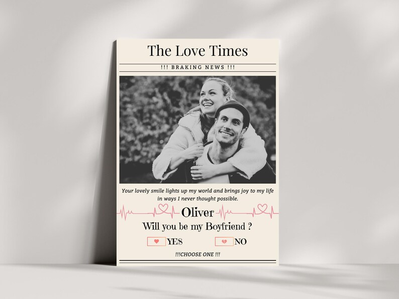 Editable Will You Be My Boyfriend? Proposal Card Template: Newspaper ...