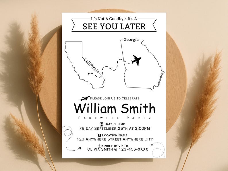 Editable Welcome Home Party Invitation Card Template: Map, Airplane ...