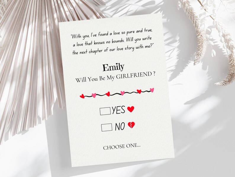 Editable Will You Be My Girlfriend? Proposal Card Template: Minimalist ...