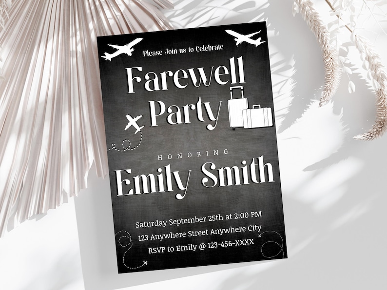 Editable Farewell Party Invitation Card Template: Airplane, Moving ...