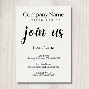 Editable Business Company Corporate Special Event Party Invitation Card ...