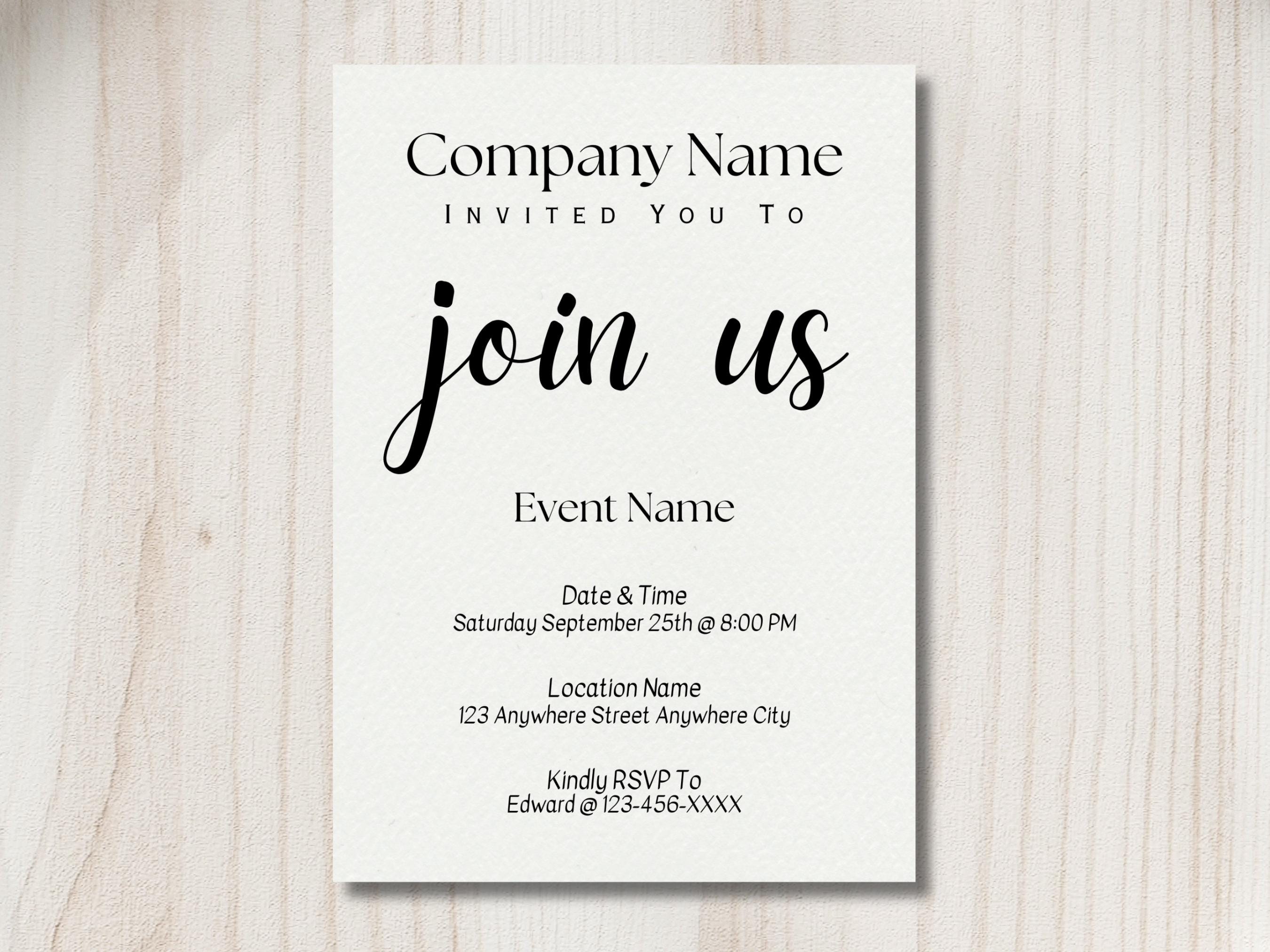 Editable Business Company Corporate Special Event Party Invitation Card ...