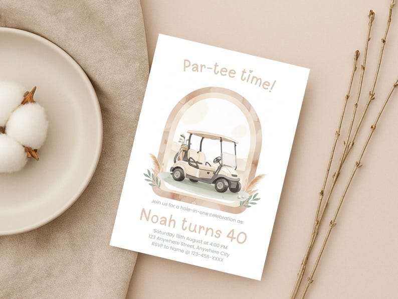 Editable Golf Birthday Invitation, Hole in One Boho Party Invite ...