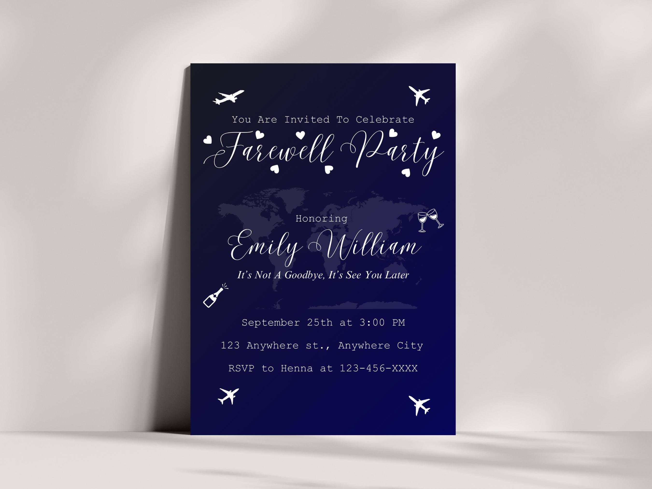 Editable Farewell Party Invitation Card Template: Airplane, World Map ...