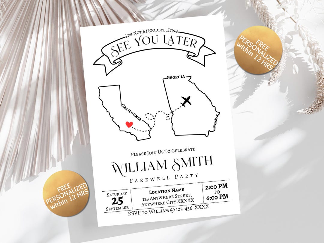 See You Later Going Away Map Theme Farewell Party Invitation Card ...