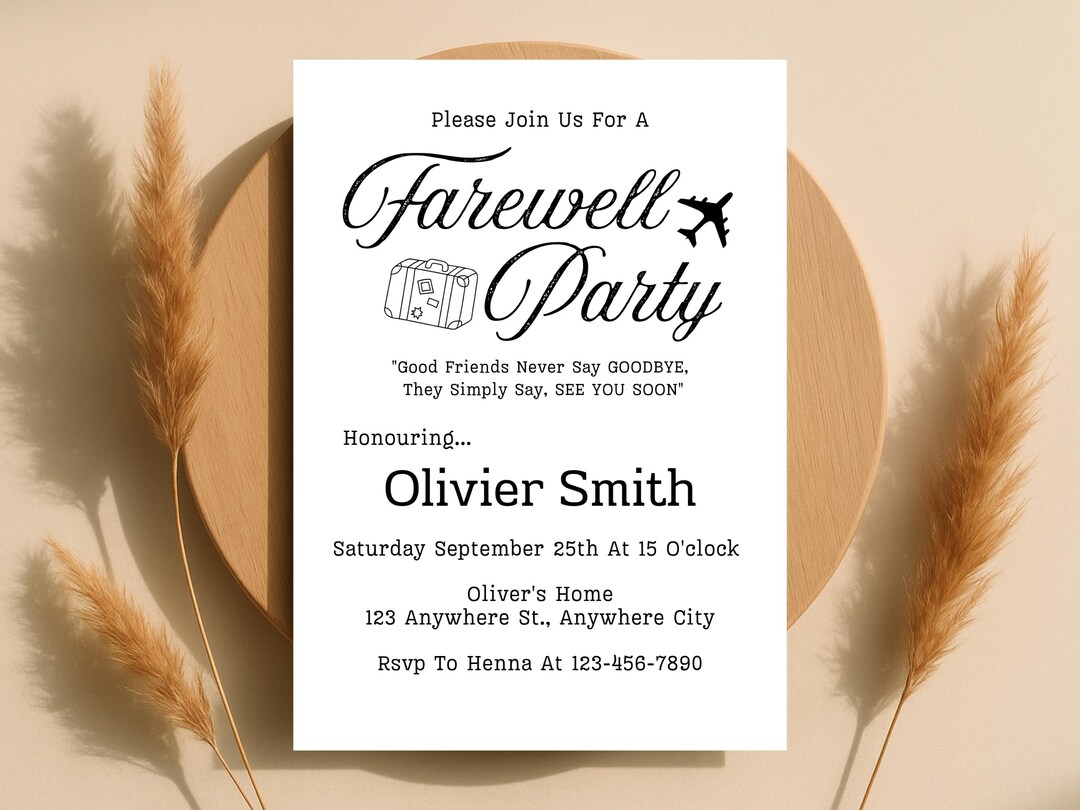 Editable Farewell Party Invitation Card Template: Airplane, Moving ...