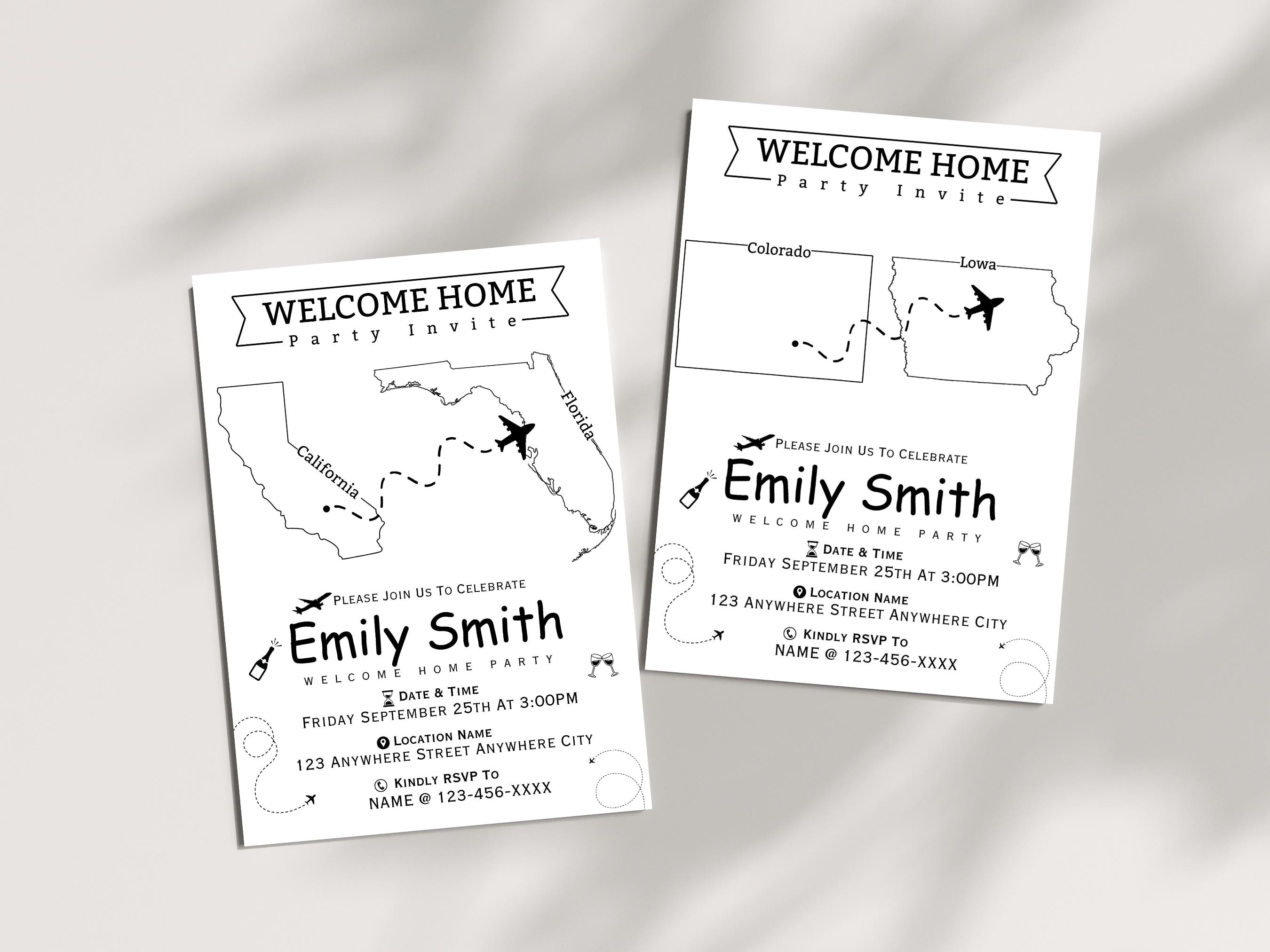 Welcome Home Party Map Theme Invitation Card Template | Welcome Home ...