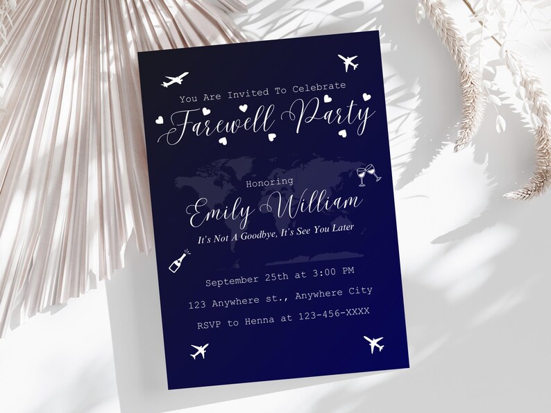 Editable Farewell Party Invitation Card Template: Airplane, World Map ...