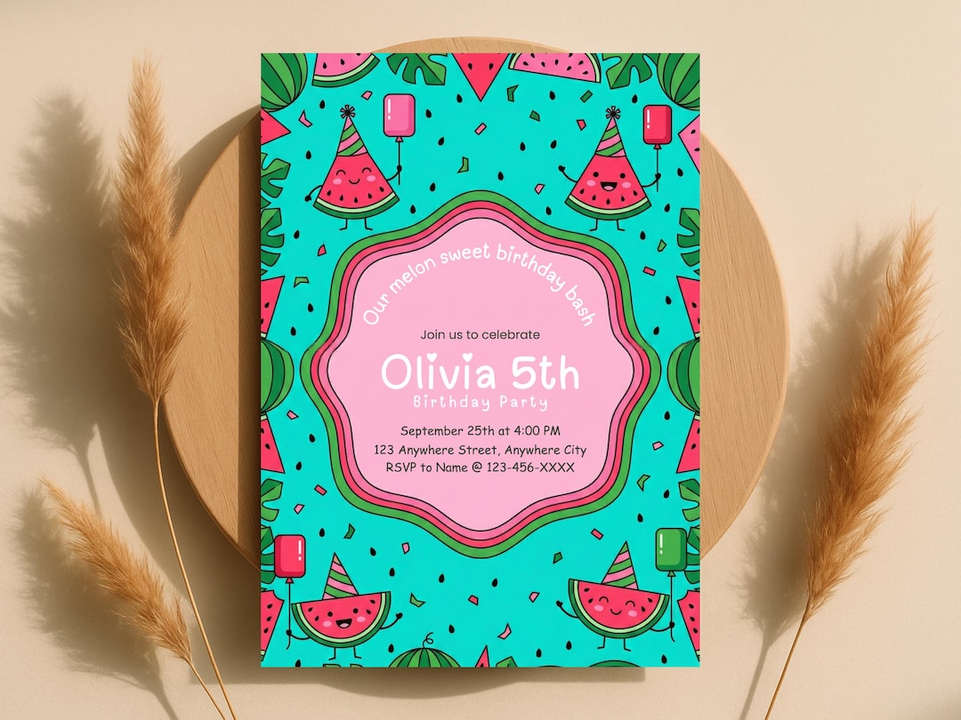 Watermelon Birthday Invitation Template | Tropical Fruit Theme ...