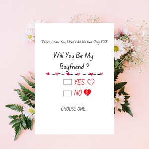 Boyfriend Proposal Card Template Will You Be My Boyfriend Card Romantic ...