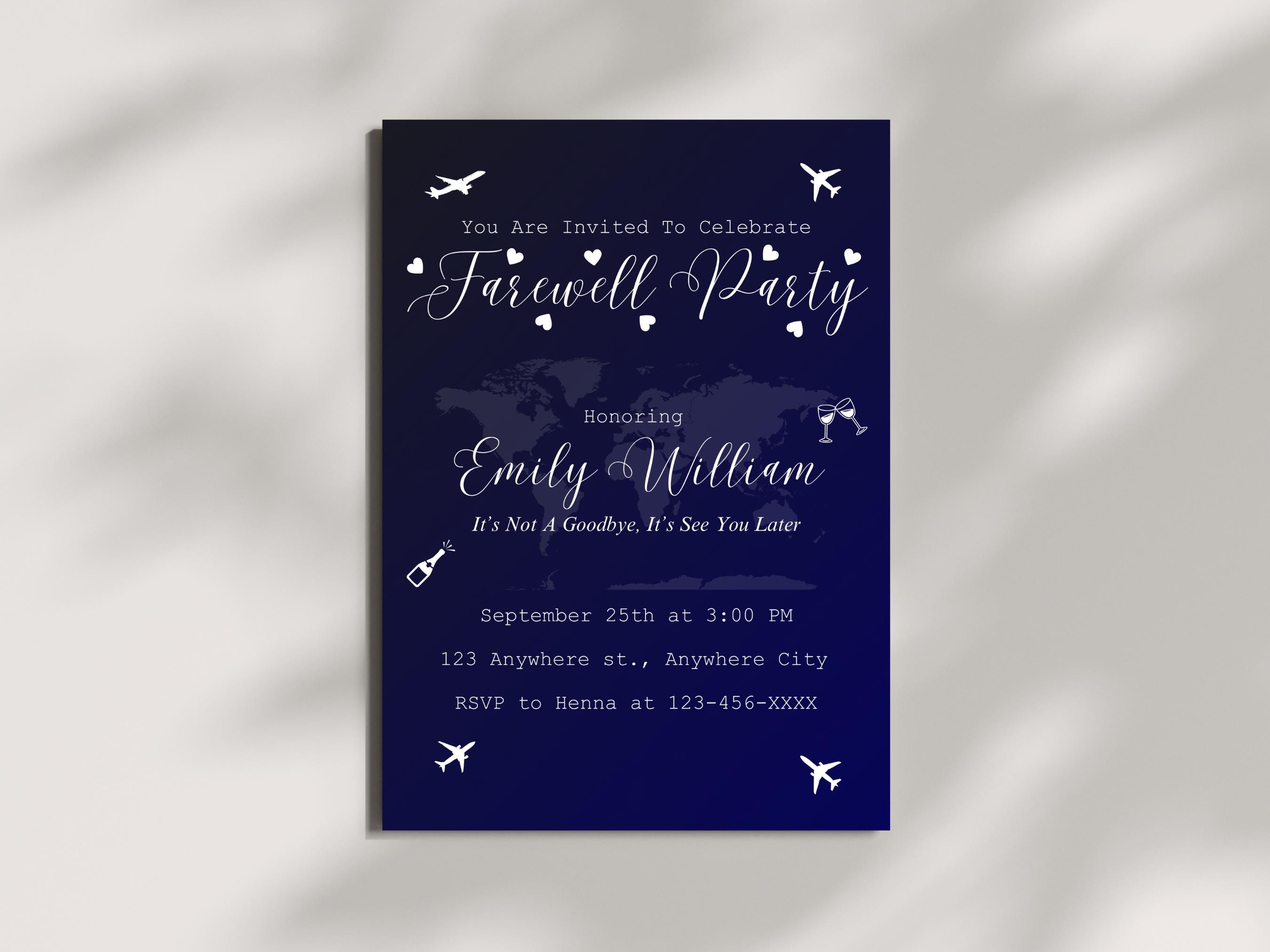 Editable Farewell Party Invitation Card Template: Airplane, World Map ...