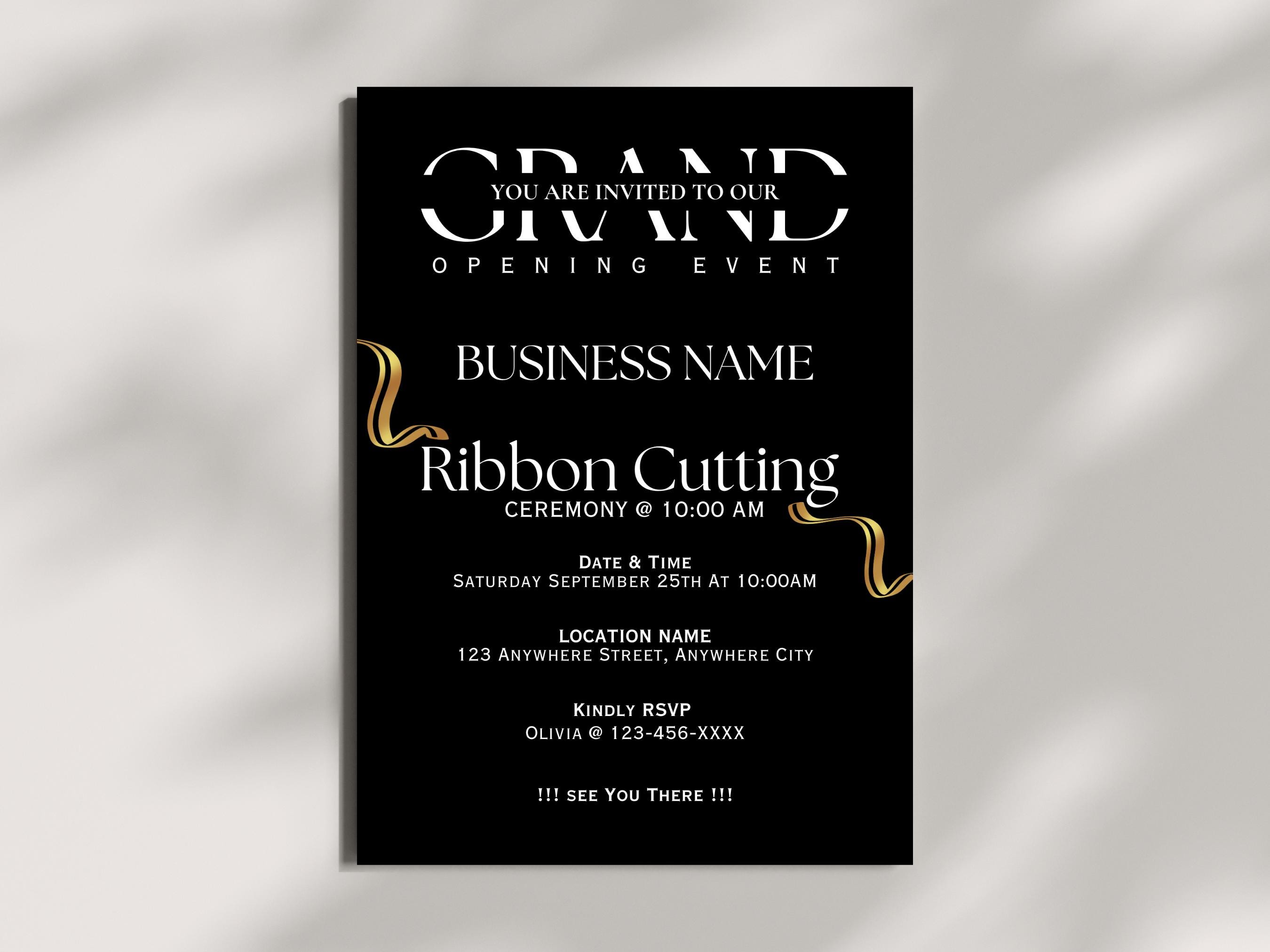 Editable Business Grand Opening Ribbon Cutting Party Invitation Card ...