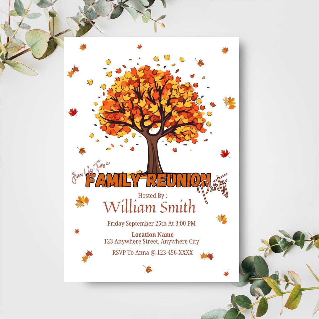Tree Theme Family Reunion Party Invitation Template Reunion Invite ...