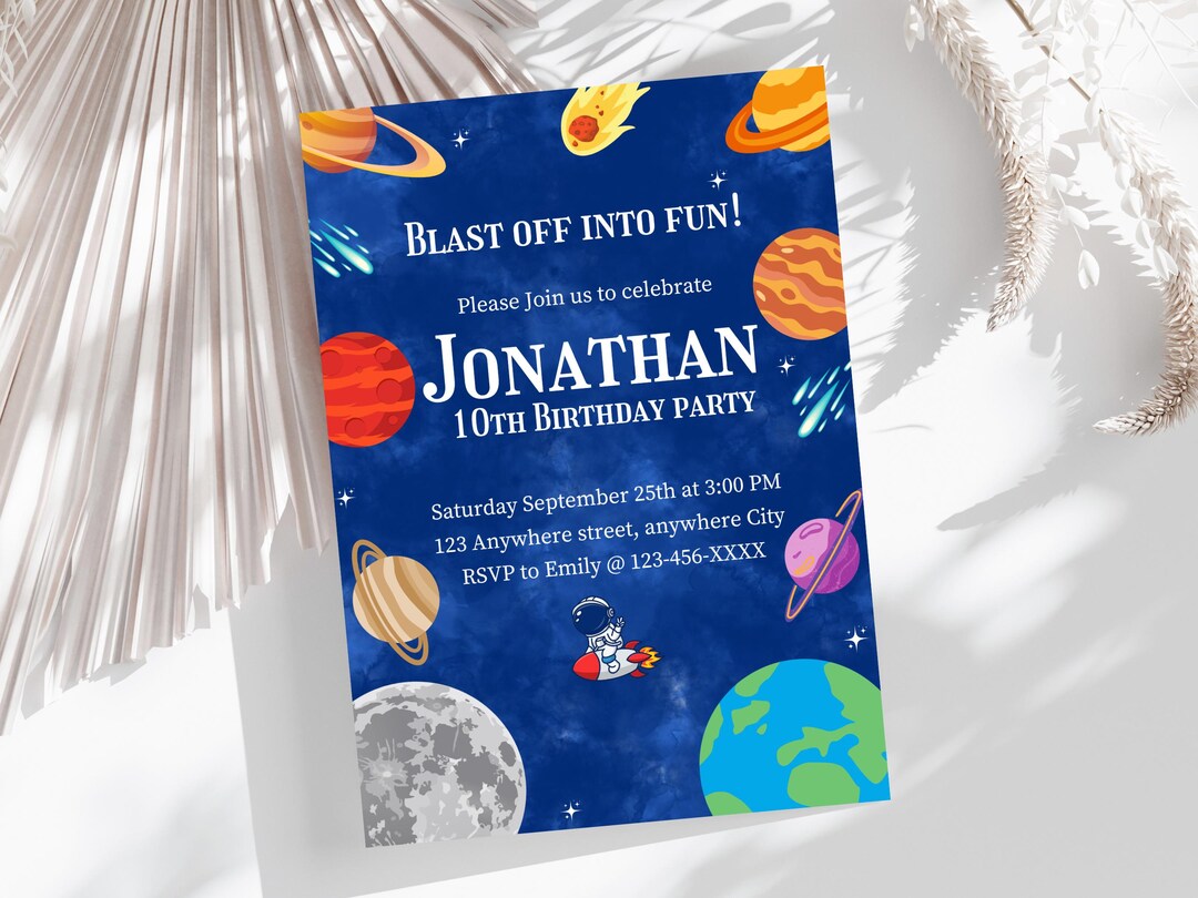 Outer Space Planets Theme Birthday Party Invitation Card Template ...
