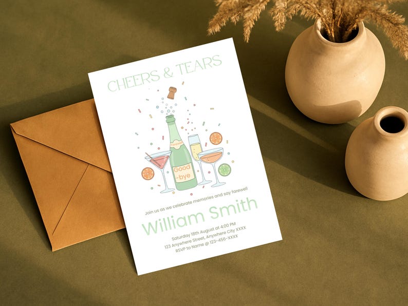 Cheers & Tears Farewell Invitation | Goodbye Party Invite | Fun Send off | Editable Canva ...