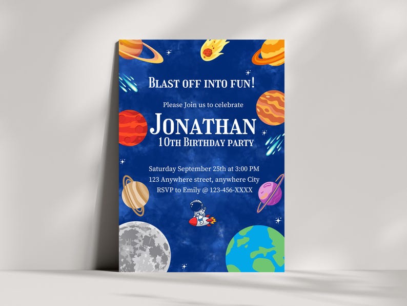 Outer Space Planets Theme Birthday Party Invitation Card Template ...