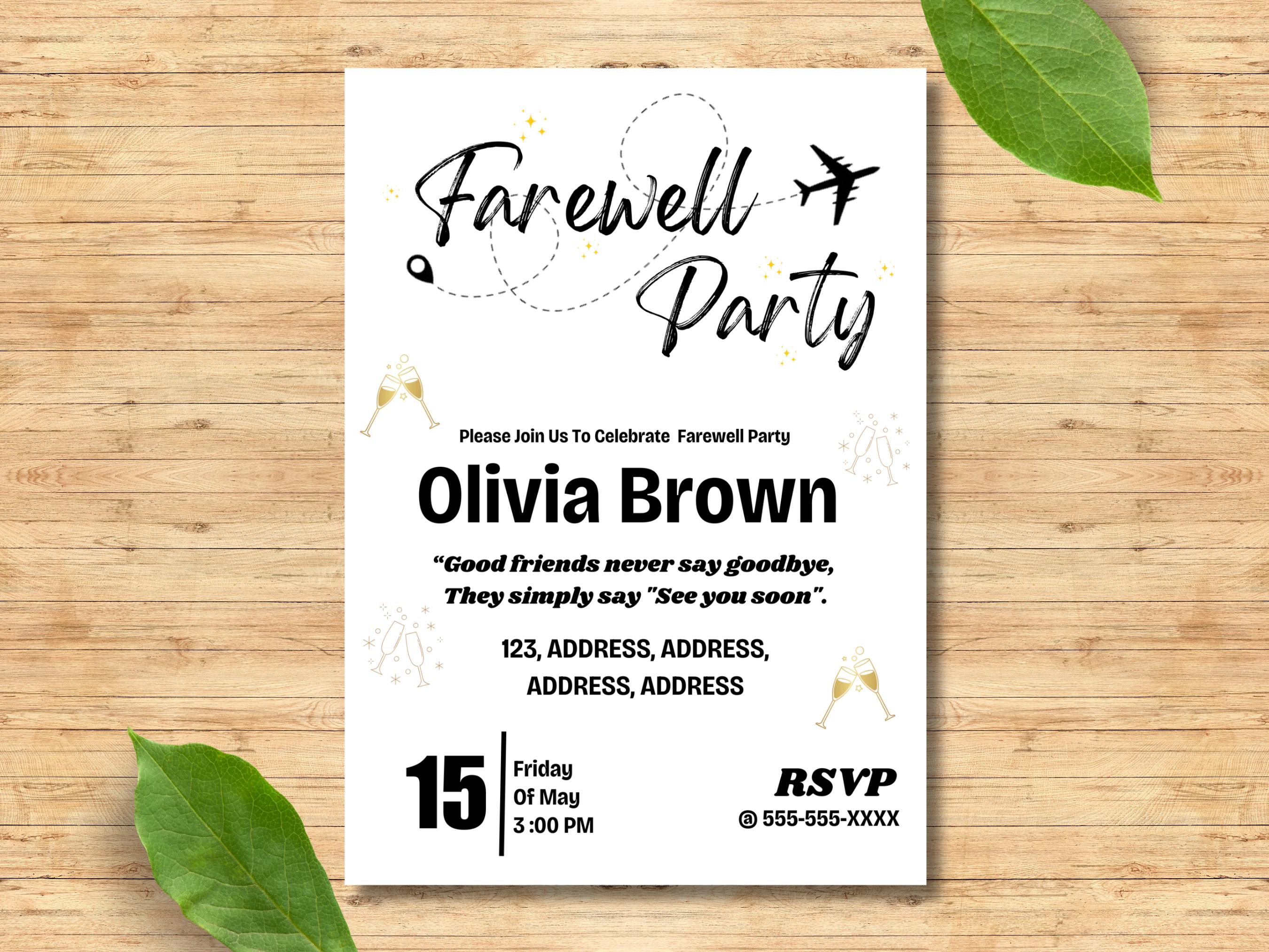 Farewell Party Invitation Card Templates | Going Away Party Invite ...