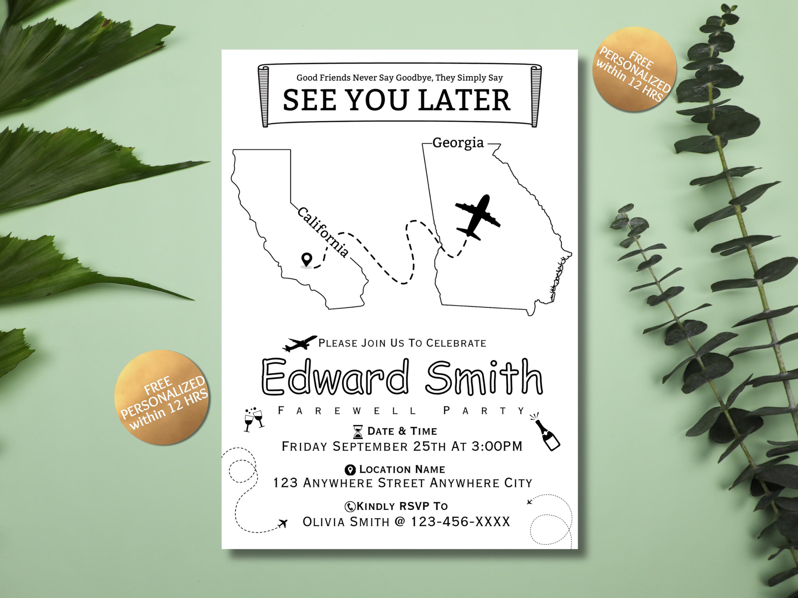 Going Away Farewell Party Invitation Card Template | Moving Away ...