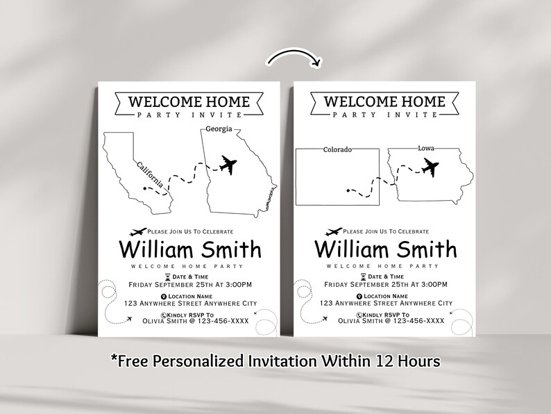 Welcome Home Party Map Theme Invitation Card Template | Welcome Home ...