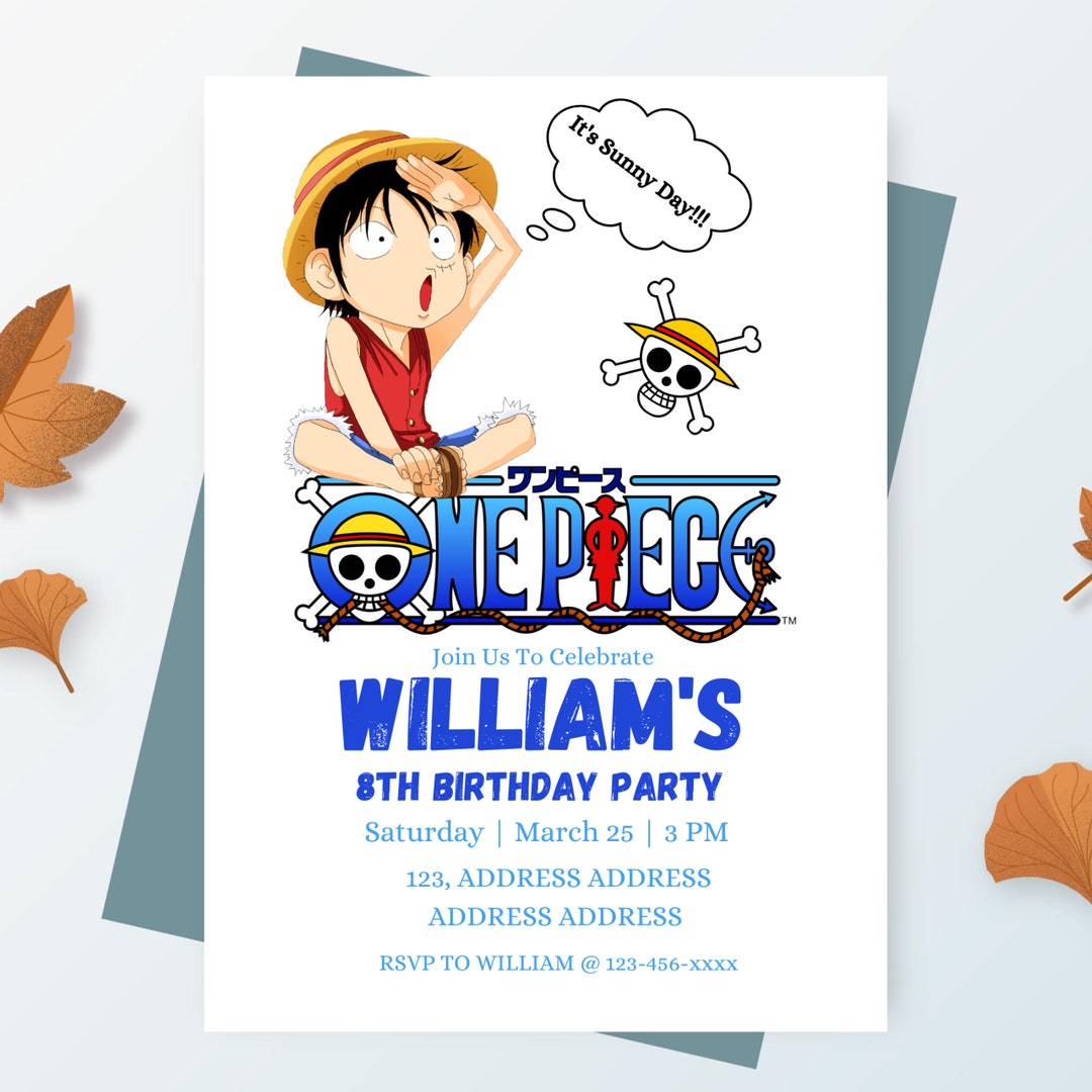 One Piece Luffy Birthday Invitation, One Piece Anime Birthday ...