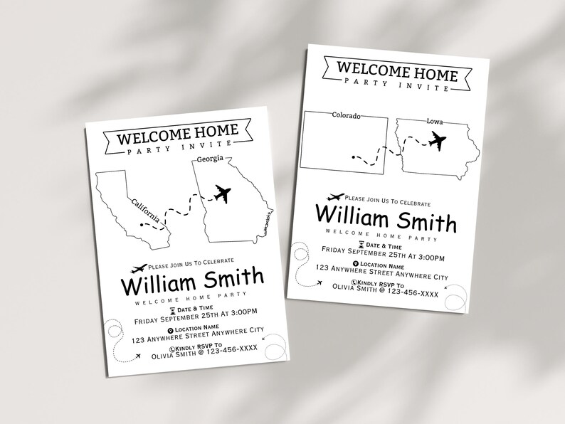 Welcome Home Party Map Theme Invitation Card Template | Welcome Home ...