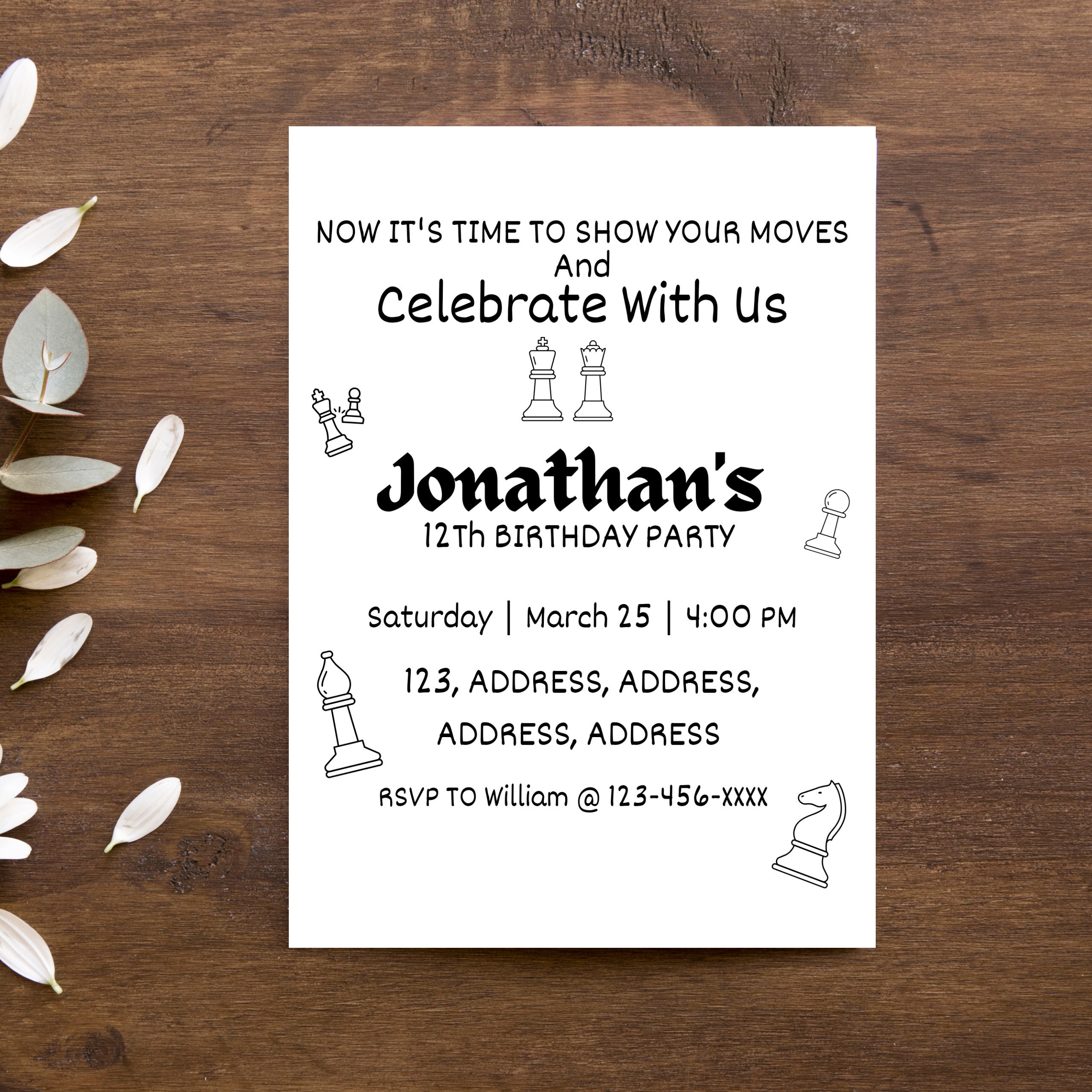 Chess Themed Birthday Invitation Templates Chess Player Birthday ...