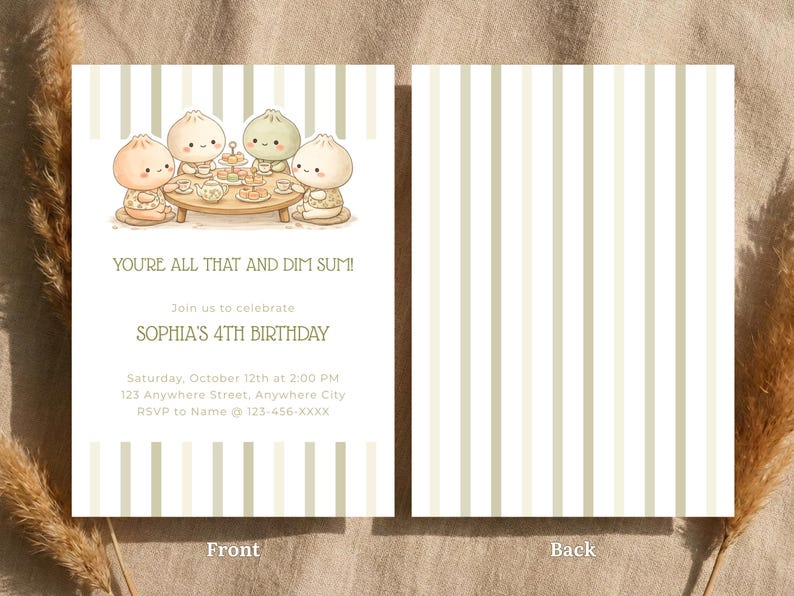 Dim Sum Birthday Invitation Template, Kawaii Dumpling Party Invite ...