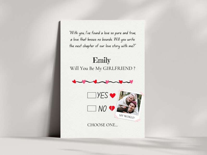 Editable Will You Be My Girlfriend? Proposal Card Template: Minimalist ...