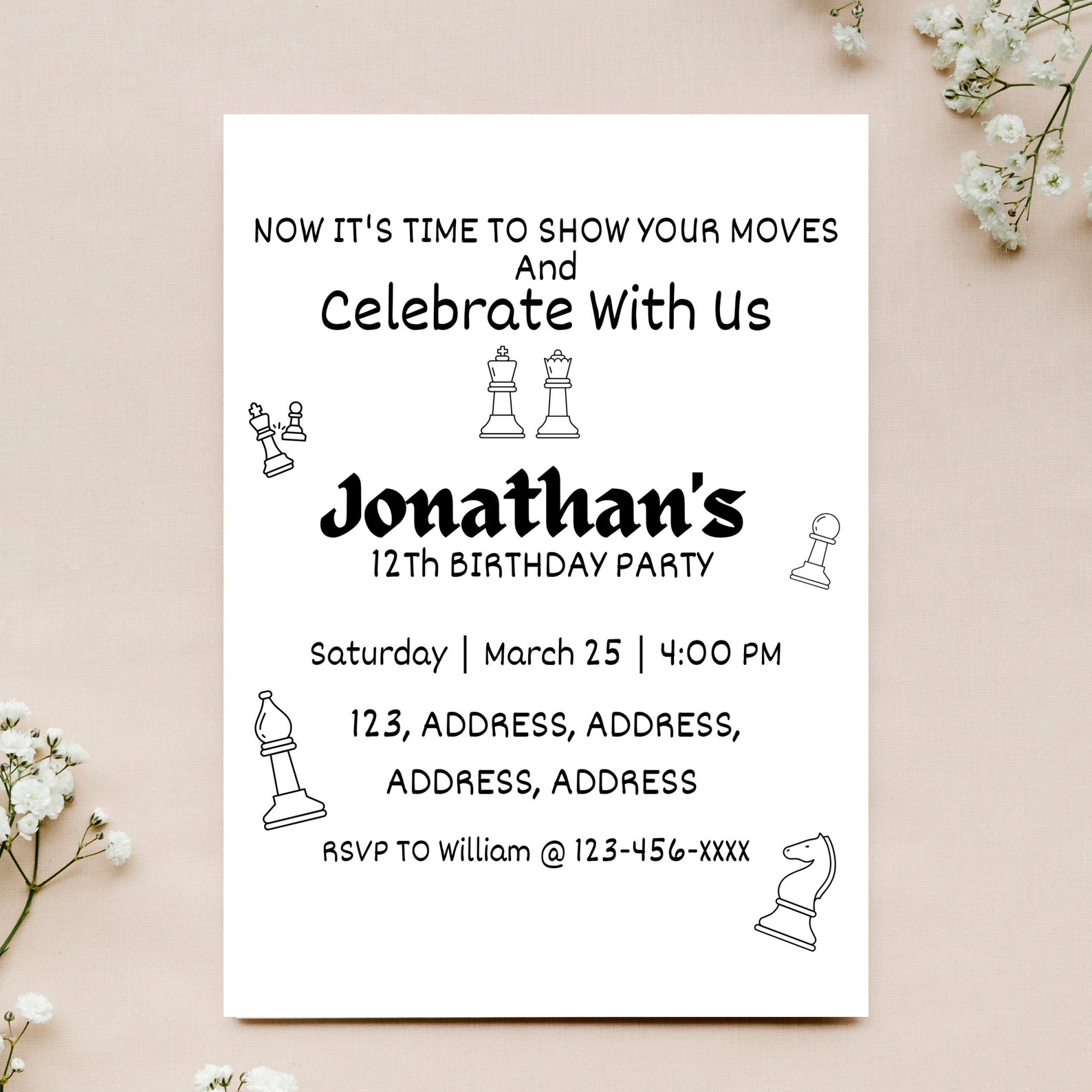 Chess Themed Birthday Invitation Templates Chess Player Birthday ...