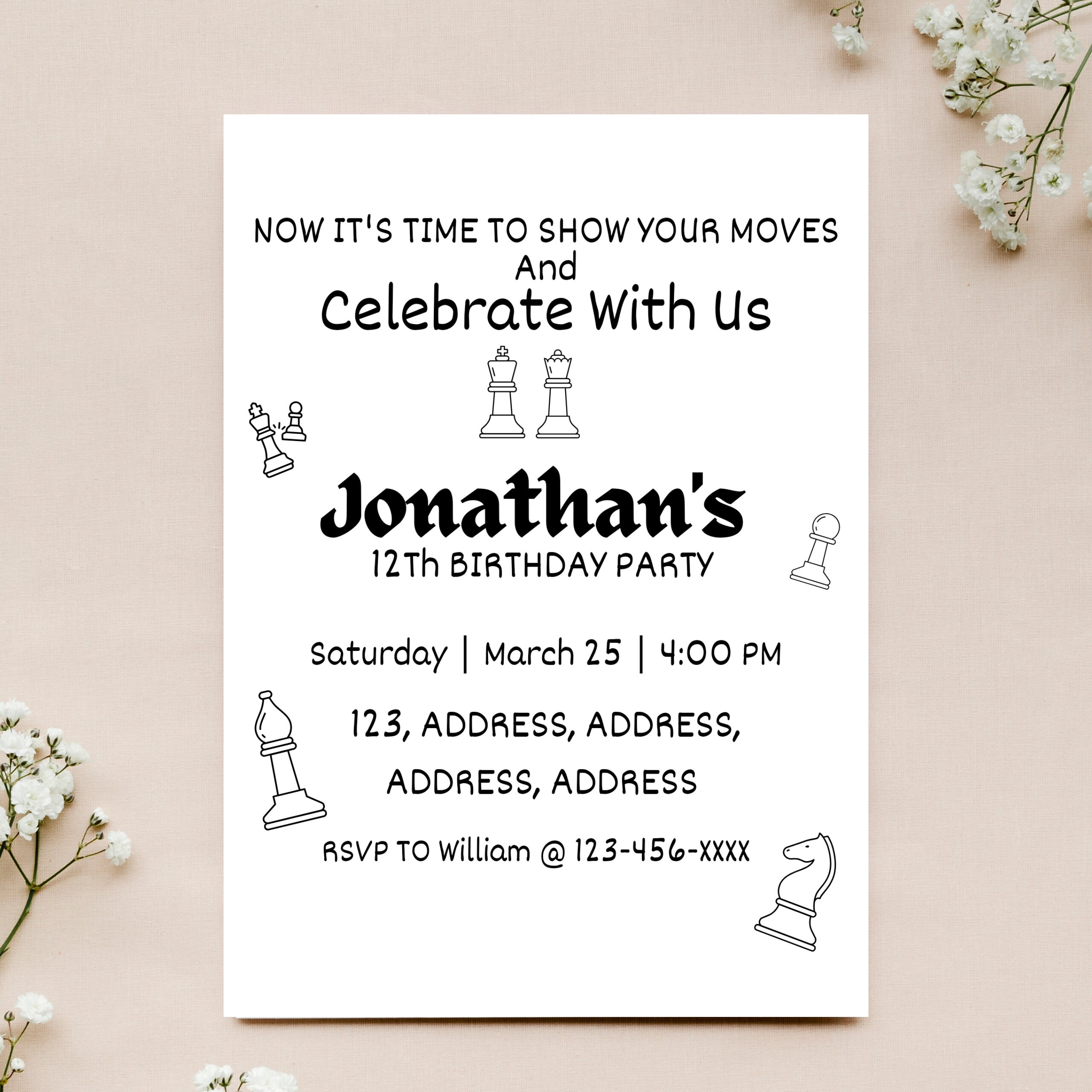 Chess Themed Birthday Invitation Templates Chess Player Birthday ...