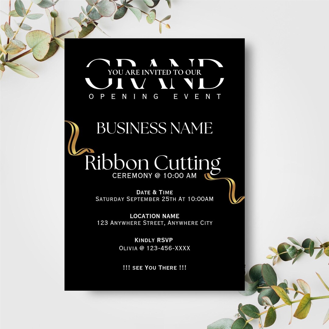 Editable Grand Opening Ribbon Cutting Party Invitation Card Template ...