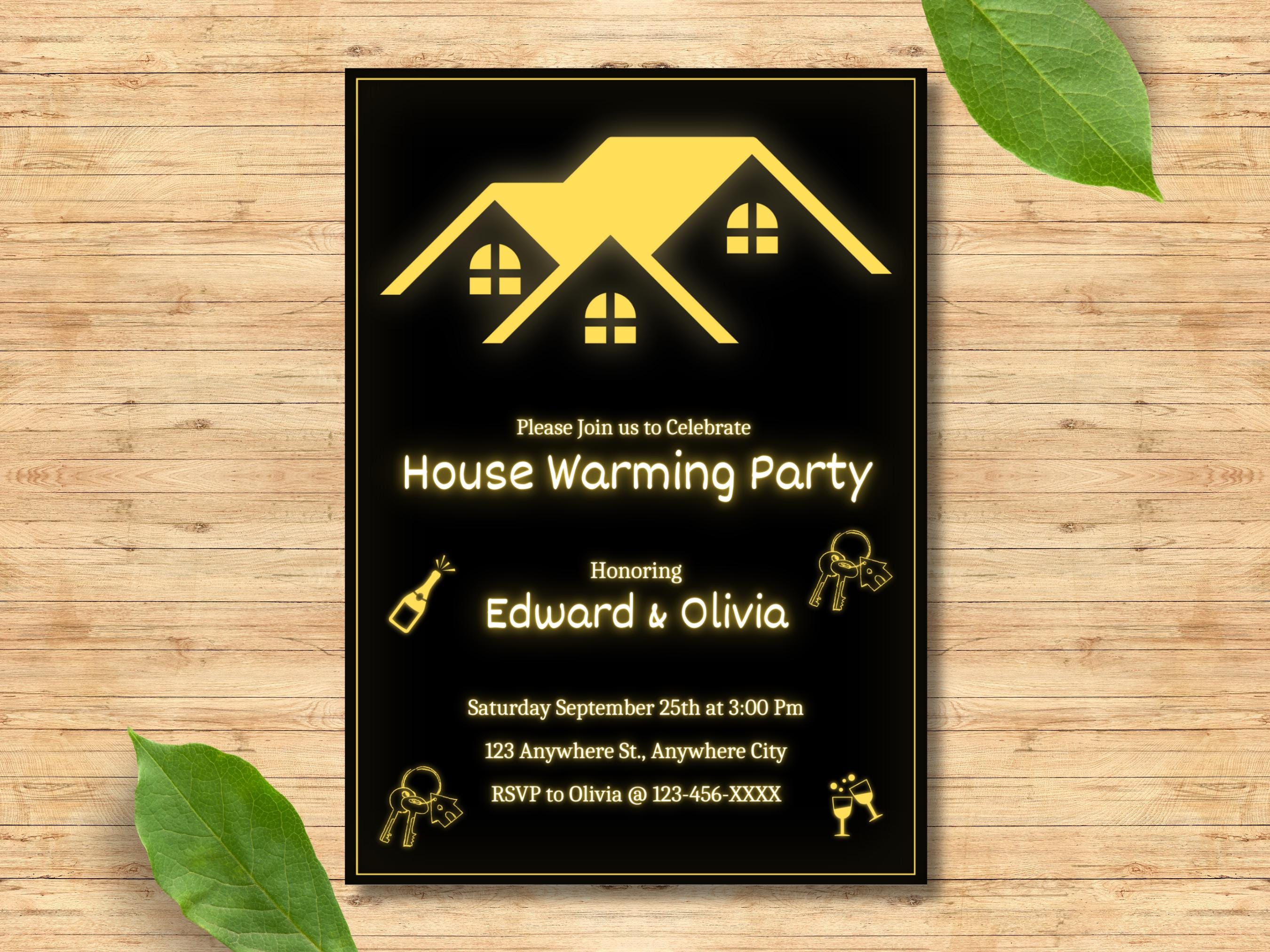 Neon Housewarming Invitation Card Template New Home Invite Card ...
