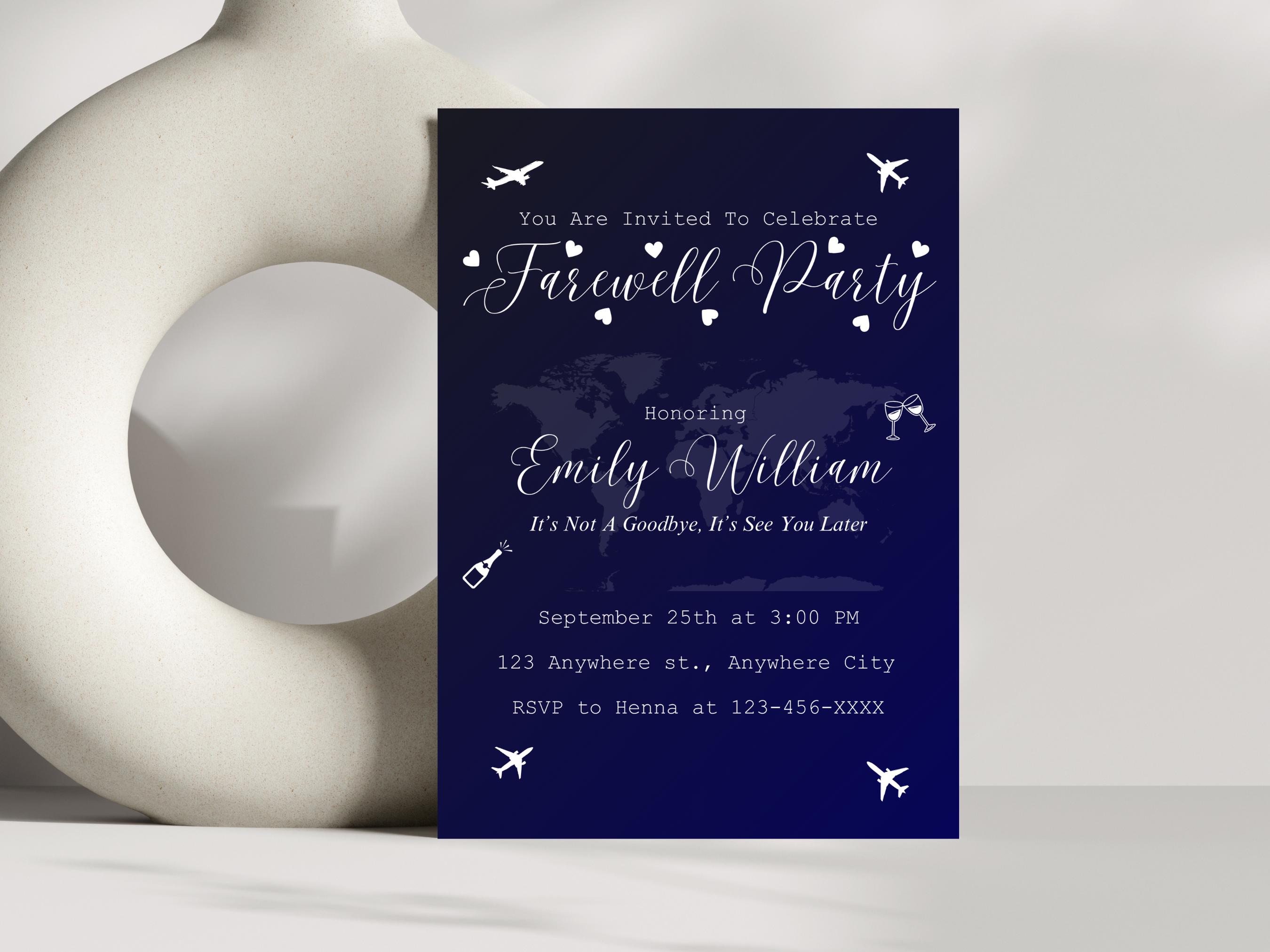 Editable Farewell Party Invitation Card Template: Airplane, World Map ...