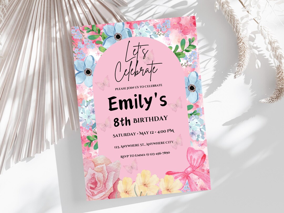 Floral Birthday Party Invitation Card Templates | Flower Birthday Party ...