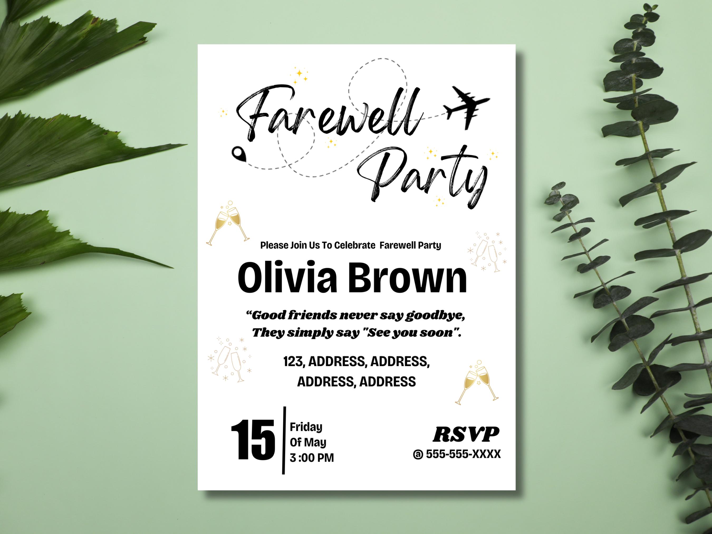 Farewell Party Invitation Card Templates | Going Away Party Invite ...