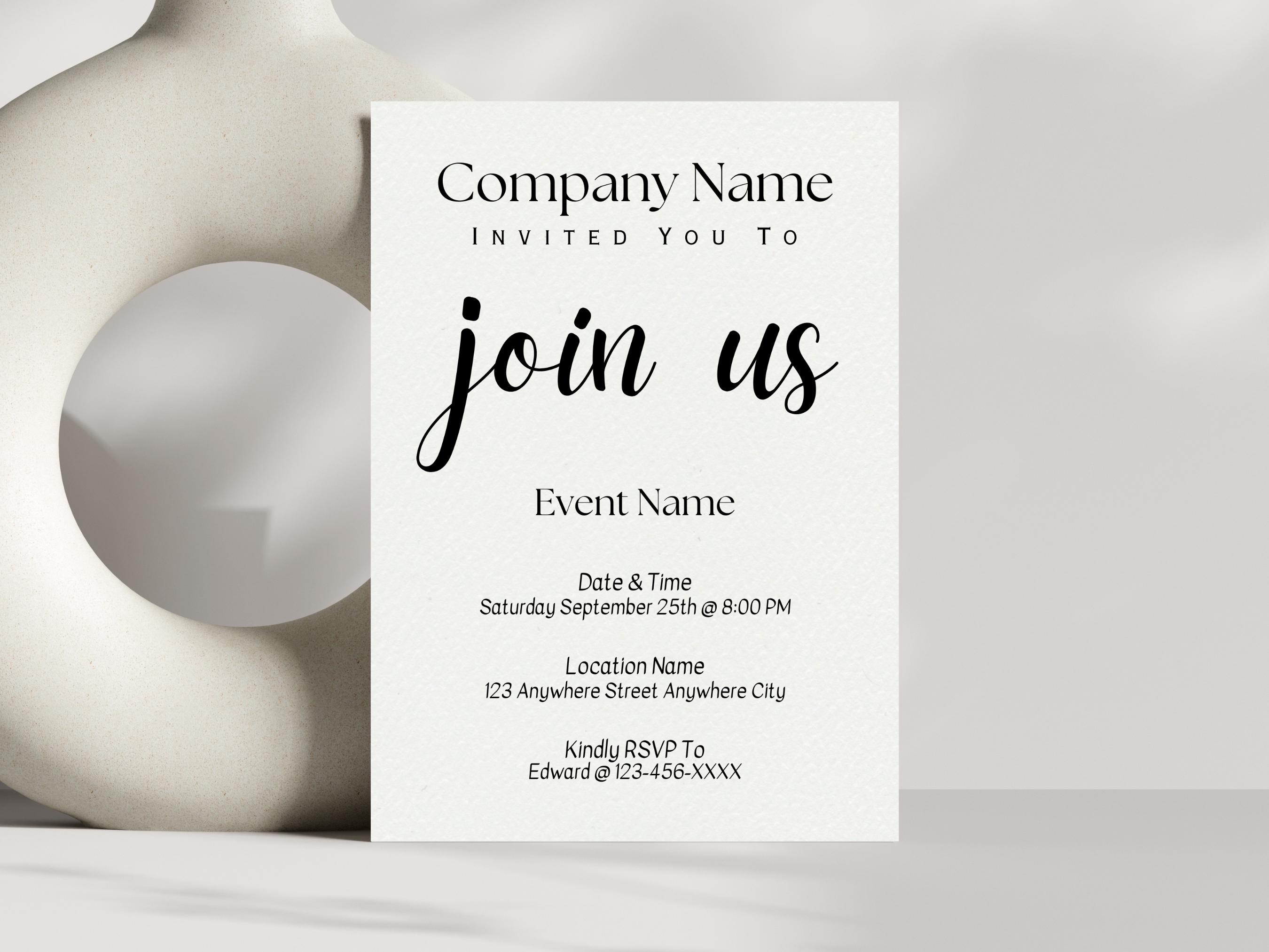 Editable Business Company Corporate Special Event Party Invitation Card ...
