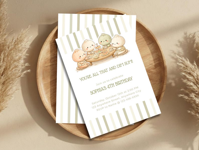 Dim Sum Birthday Invitation Template, Kawaii Dumpling Party Invite ...